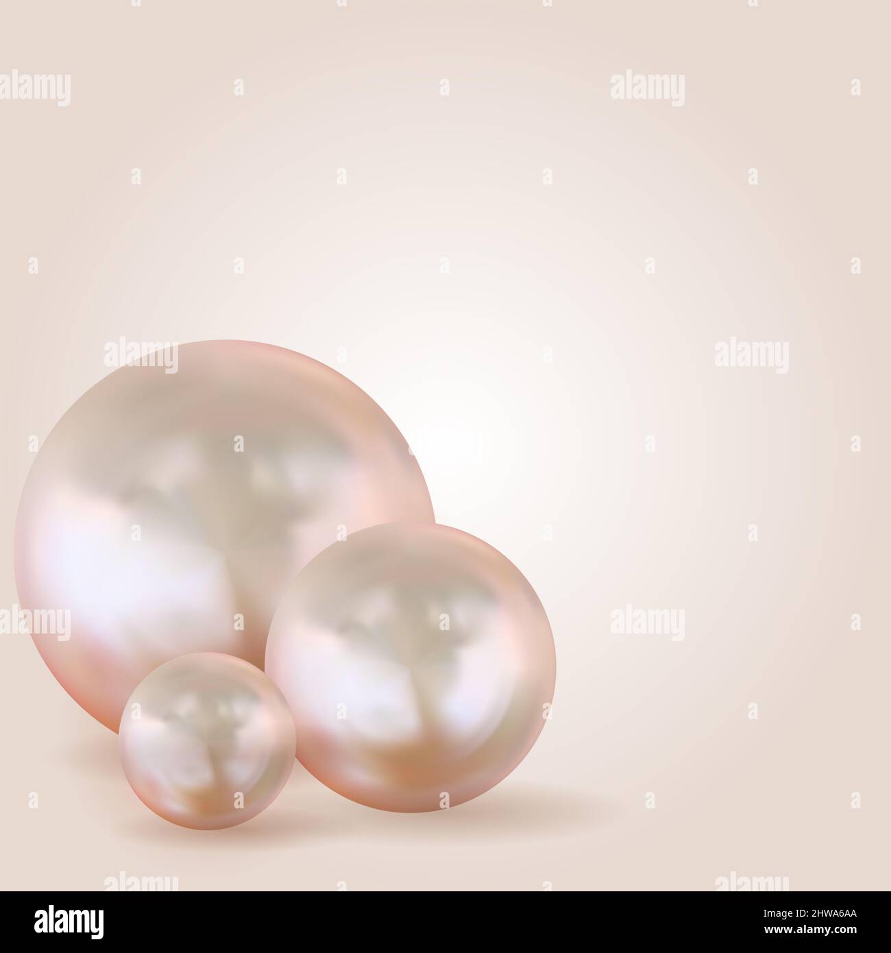 Realistic 3d three pearls on pastel lighn background. Illustration ...