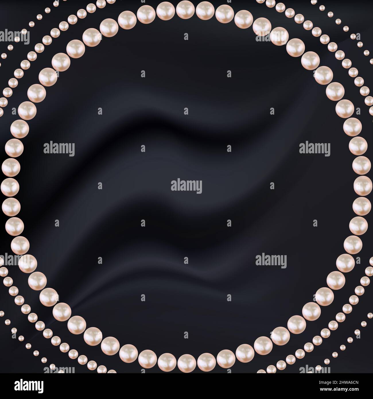 Abstract frame of pink pearls on silk black background. Illustration ...