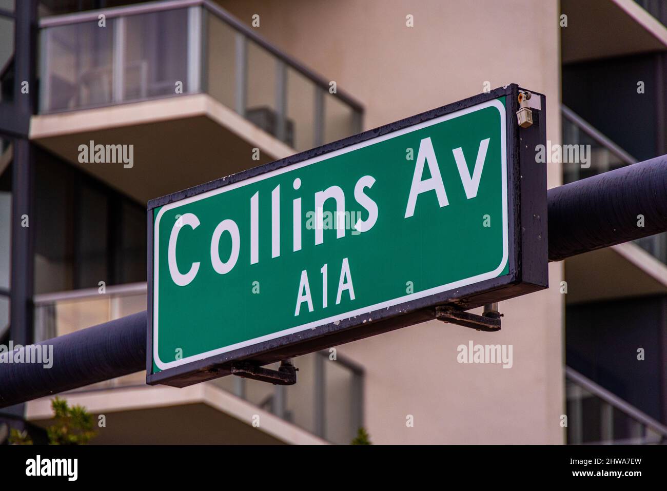 Famous Collins Av - street sign in Miami Beach Stock Photo - Alamy