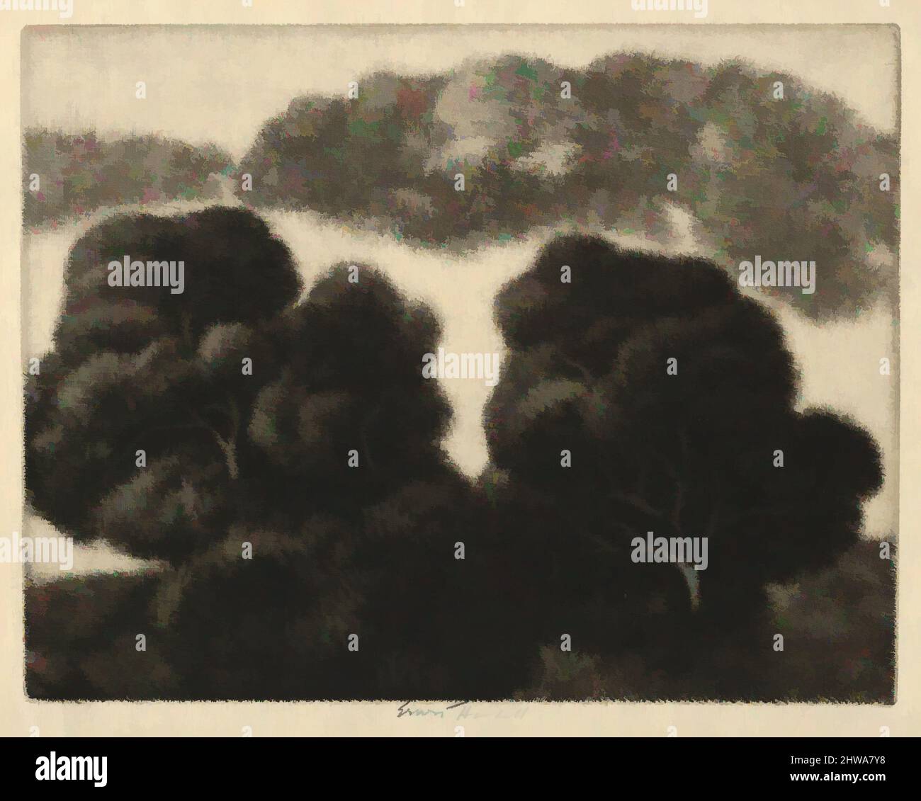 Art inspired by Drawings and Prints, Print, Hill of Oaks, Artist ...