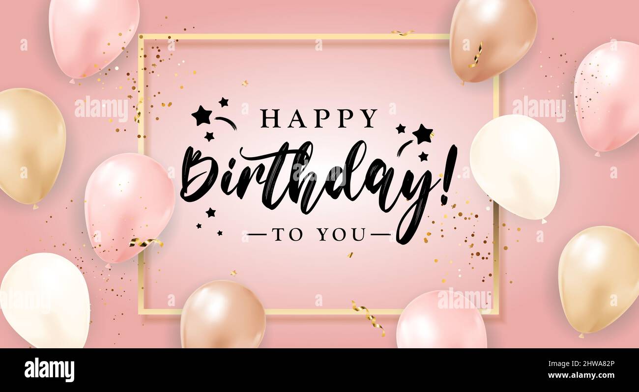Happy Birthday Congratulations Banner Design With Confetti Balloons