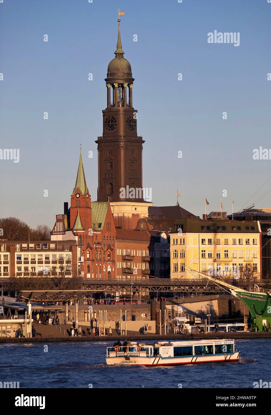View over the Norderelbe on the steeple of the main church St ...