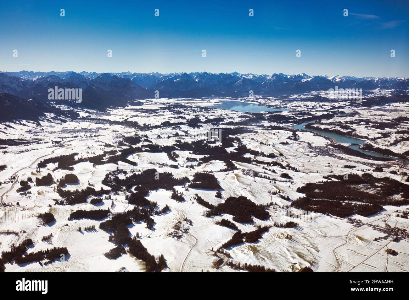 winter landscape, Eastern Allgaeu, Forggensee near Fuessen, right ...