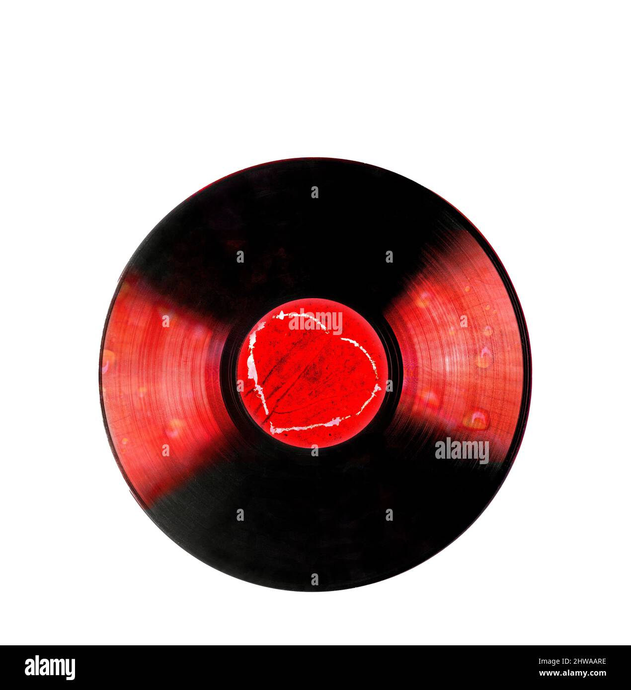 Red vinyl record with textured hearth shape in the middle and water ...