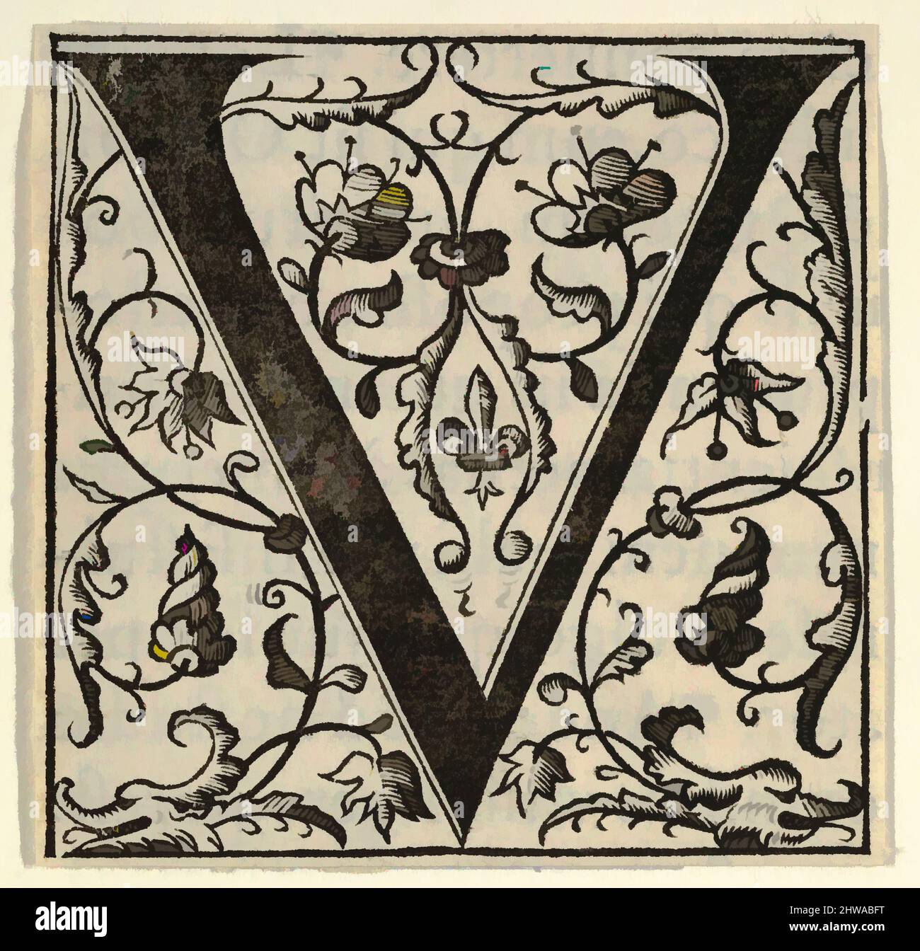 Art inspired by Drawings and Prints, Print, Initial letter V with ...