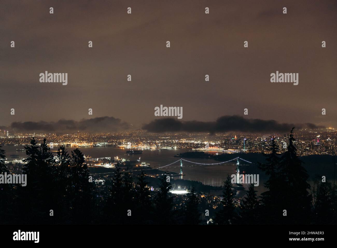 Aerial view of beautiful nightscape by the river Stock Photo - Alamy