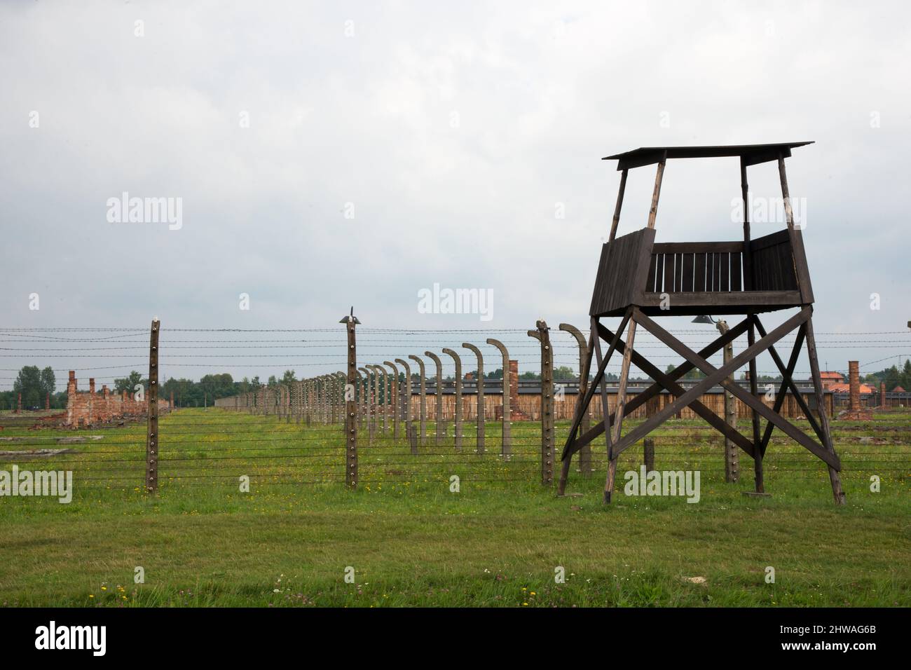 Fence around the Auschwitz Birkenau, a concentration and extermination ...