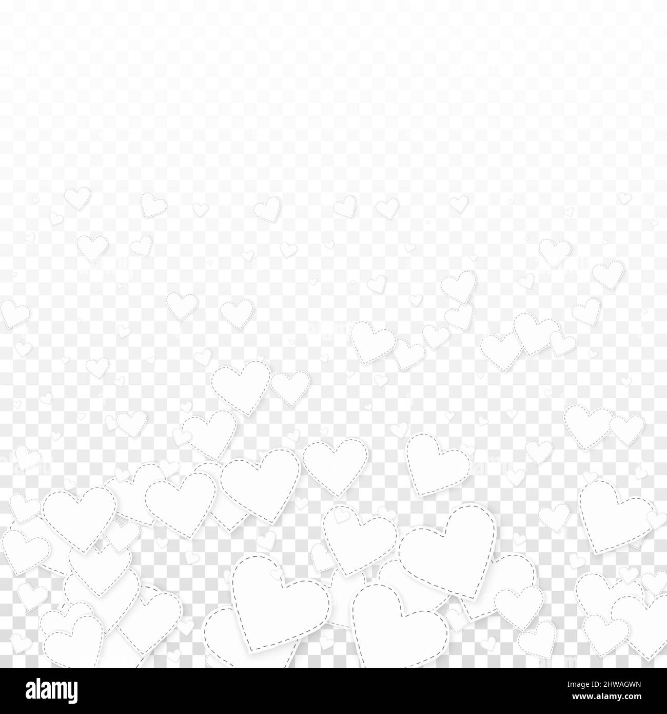 White heart love confettis. Valentine's day gradient great background. Falling stitched paper ...