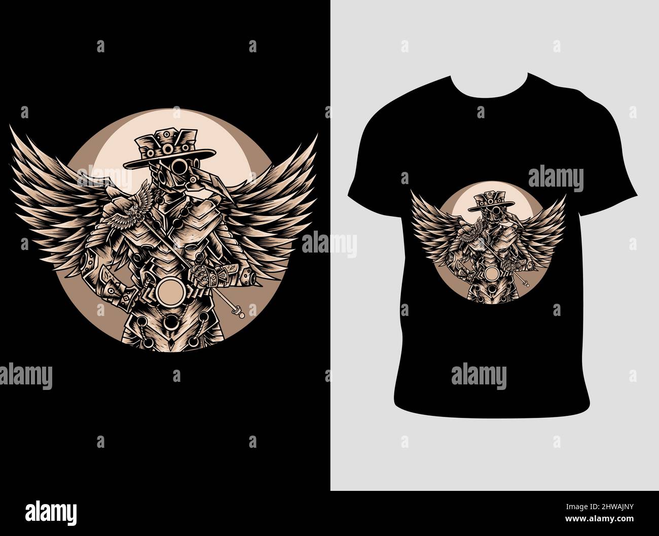 illustration vector robotic plague doctor with t shirt design Stock ...