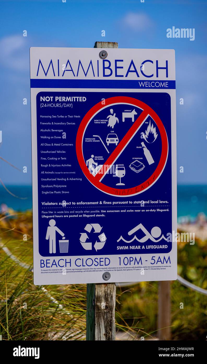 Miami Beach information sign at South Beach - MIAMI, FLORIDA - FEBRUARY ...