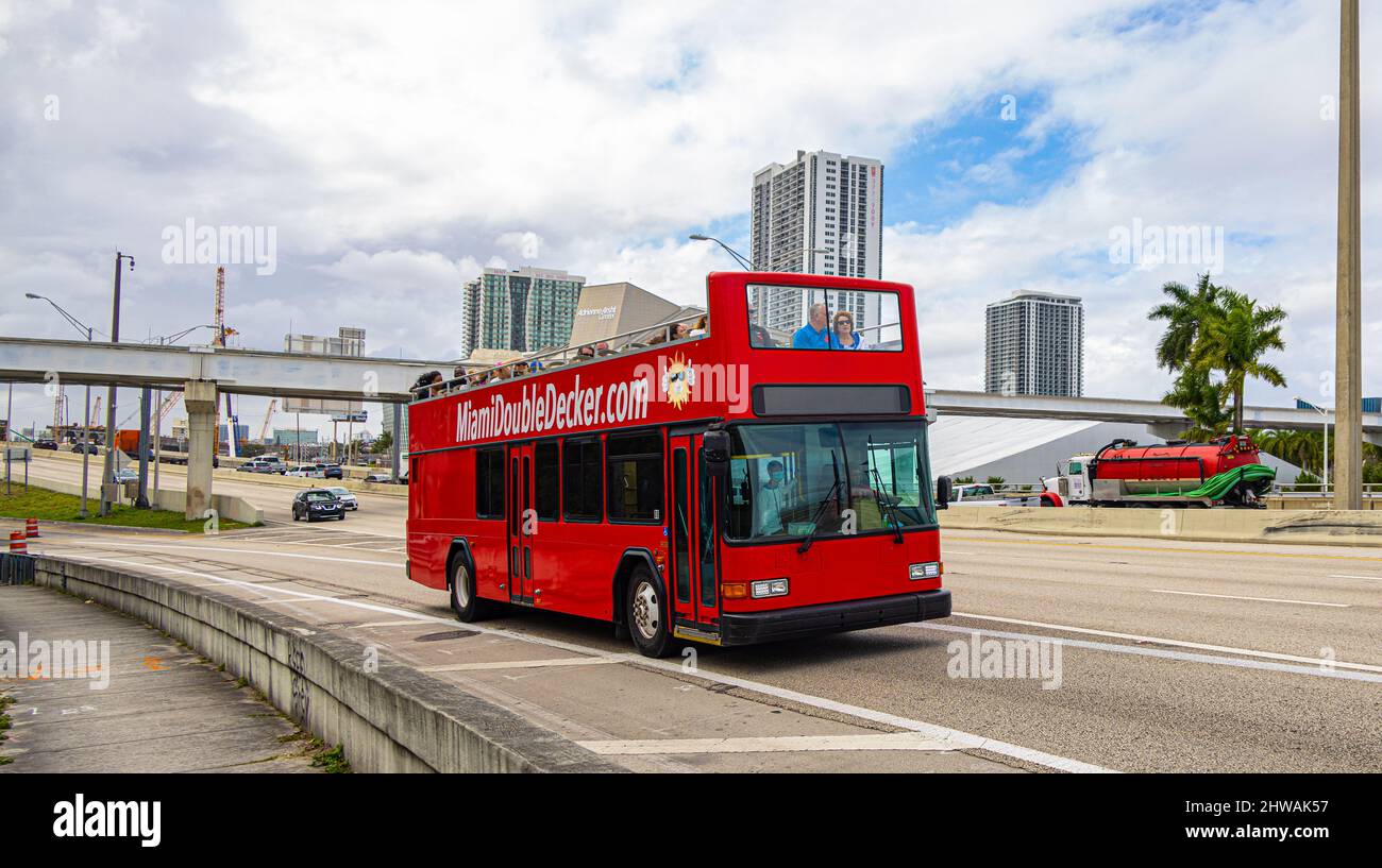 Miami Double Decker sightseeing bus - MIAMI, FLORIDA - FEBRUARY 14 ...