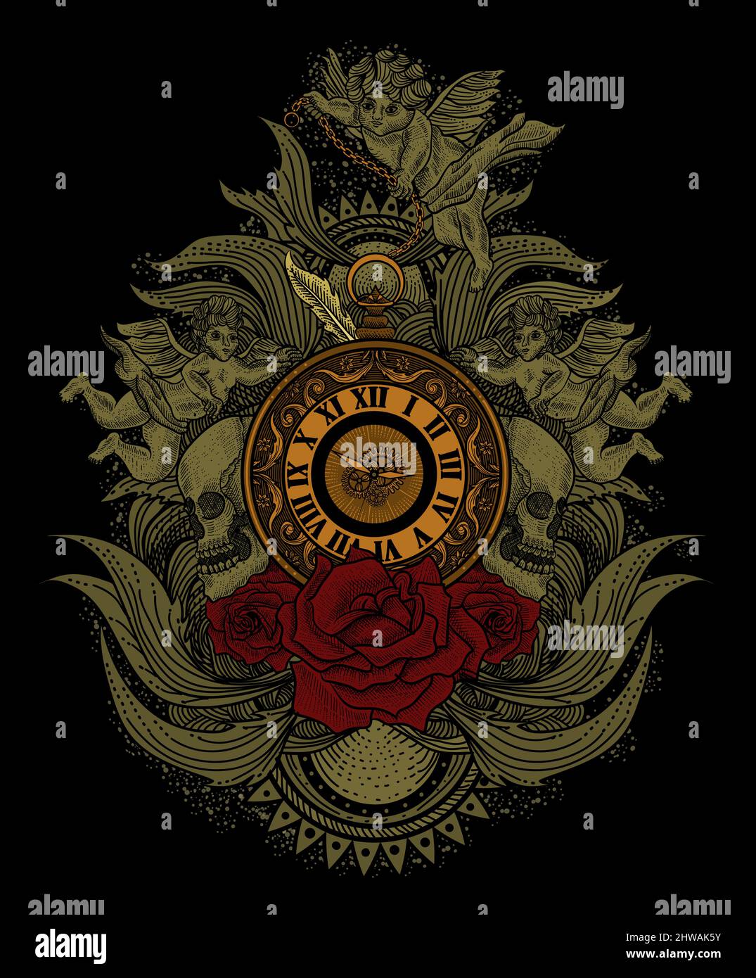 illustration vector gothic clock with engraving ornament Stock Vector ...