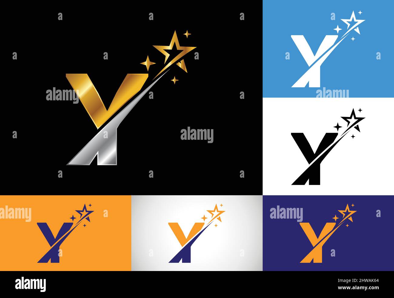 Initial Y monogram letter alphabet with swoosh and star logo icon ...