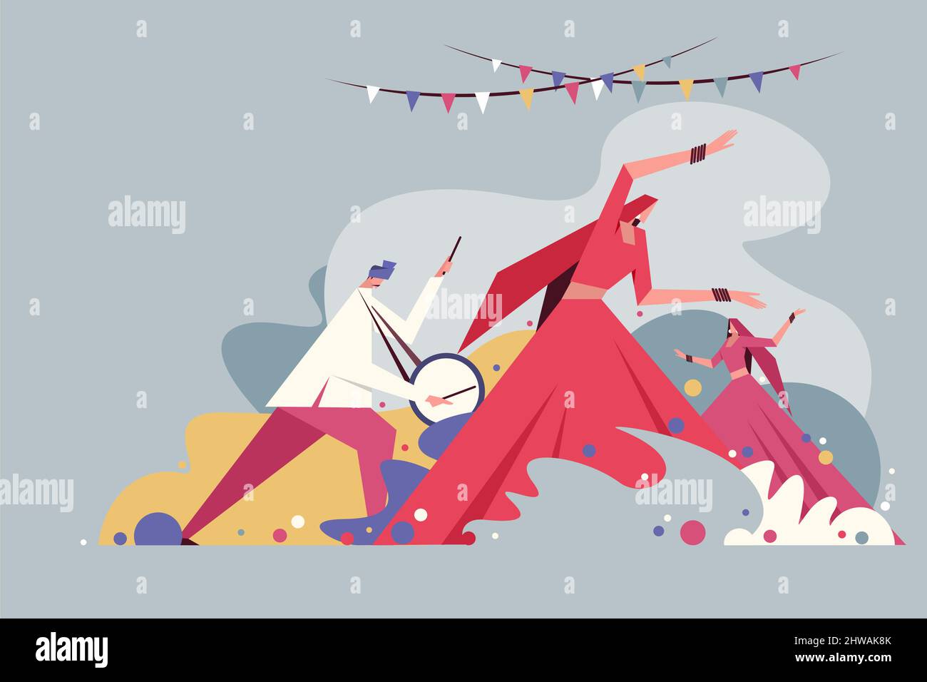 Illustration of people celebrating Holi by dancing in splash of colours ...