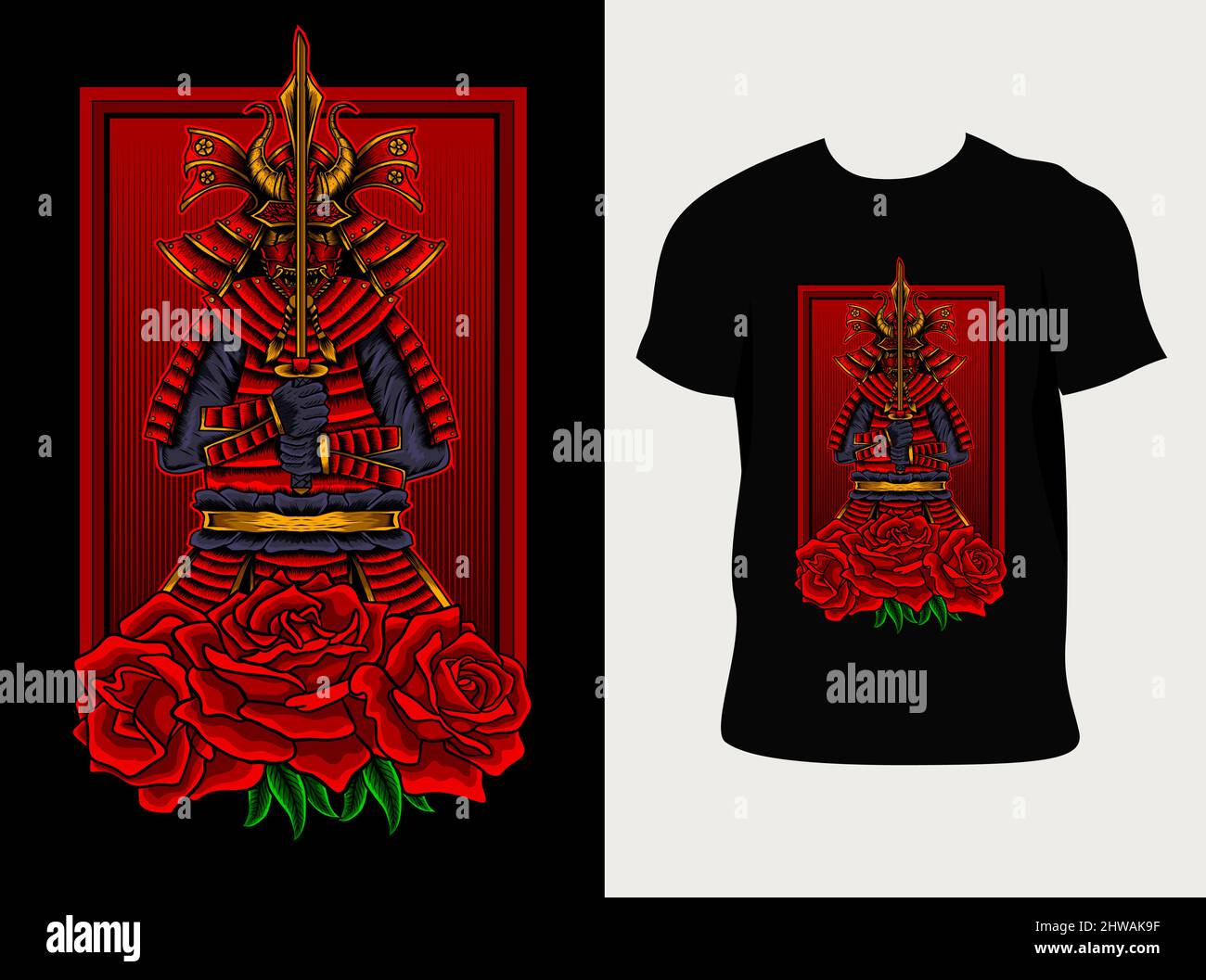 illustration vector samurai warriors with rose flower Stock Vector ...