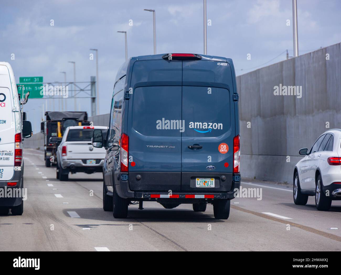 Amazon Delivery transporter in Miami - MIAMI, FLORIDA - FEBRUARY 14 ...