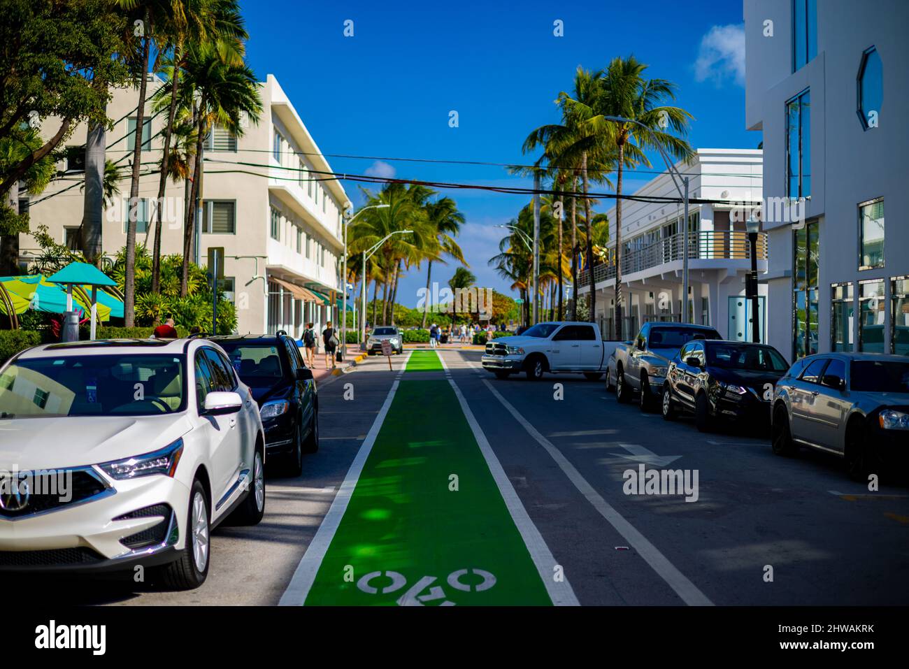 Bike path in the streets of Miami Beach - MIAMI, FLORIDA - FEBRUARY 14 ...