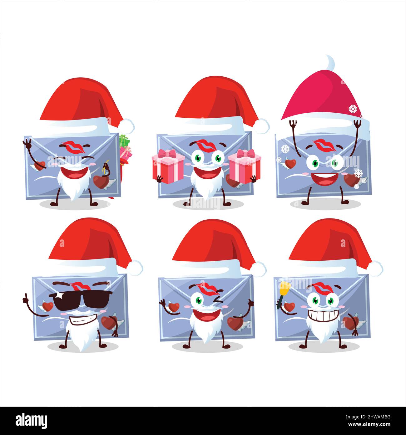 Santa Claus emoticons with blue love envelope cartoon character. Vector ...