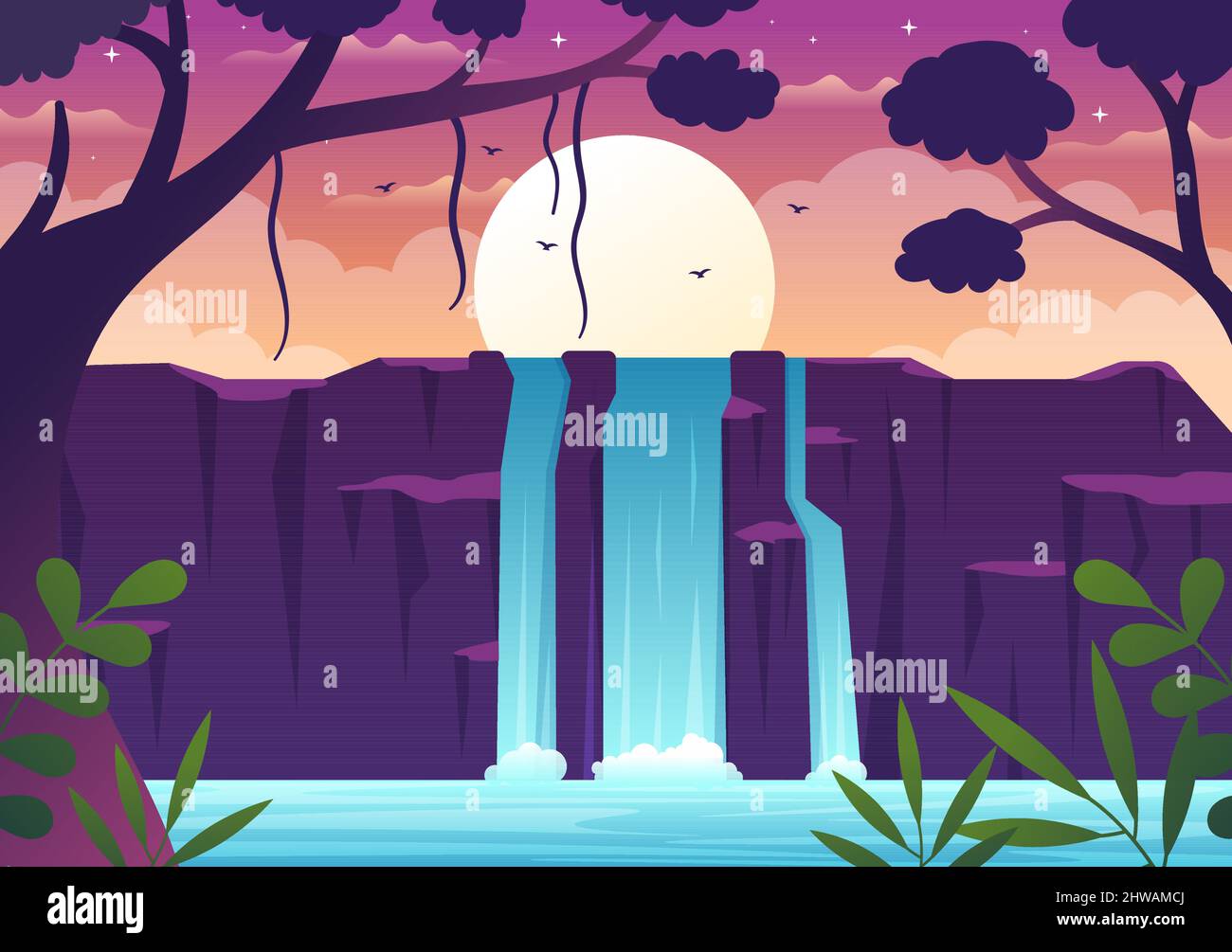 Waterfall Jungle Landscape of Tropical Natural Scenery with Cascade of ...