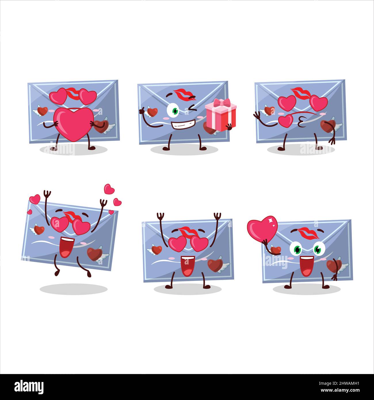 Blue love envelope cartoon character with love cute emoticon. Vector ...