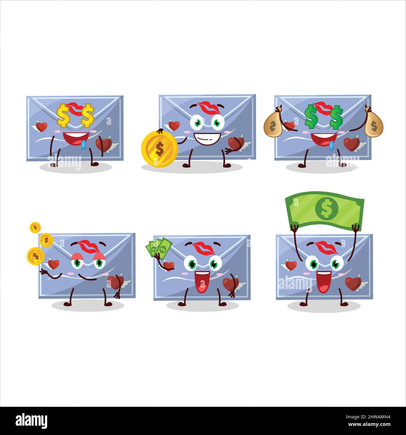 Blue love envelope cartoon character with cute emoticon bring money ...