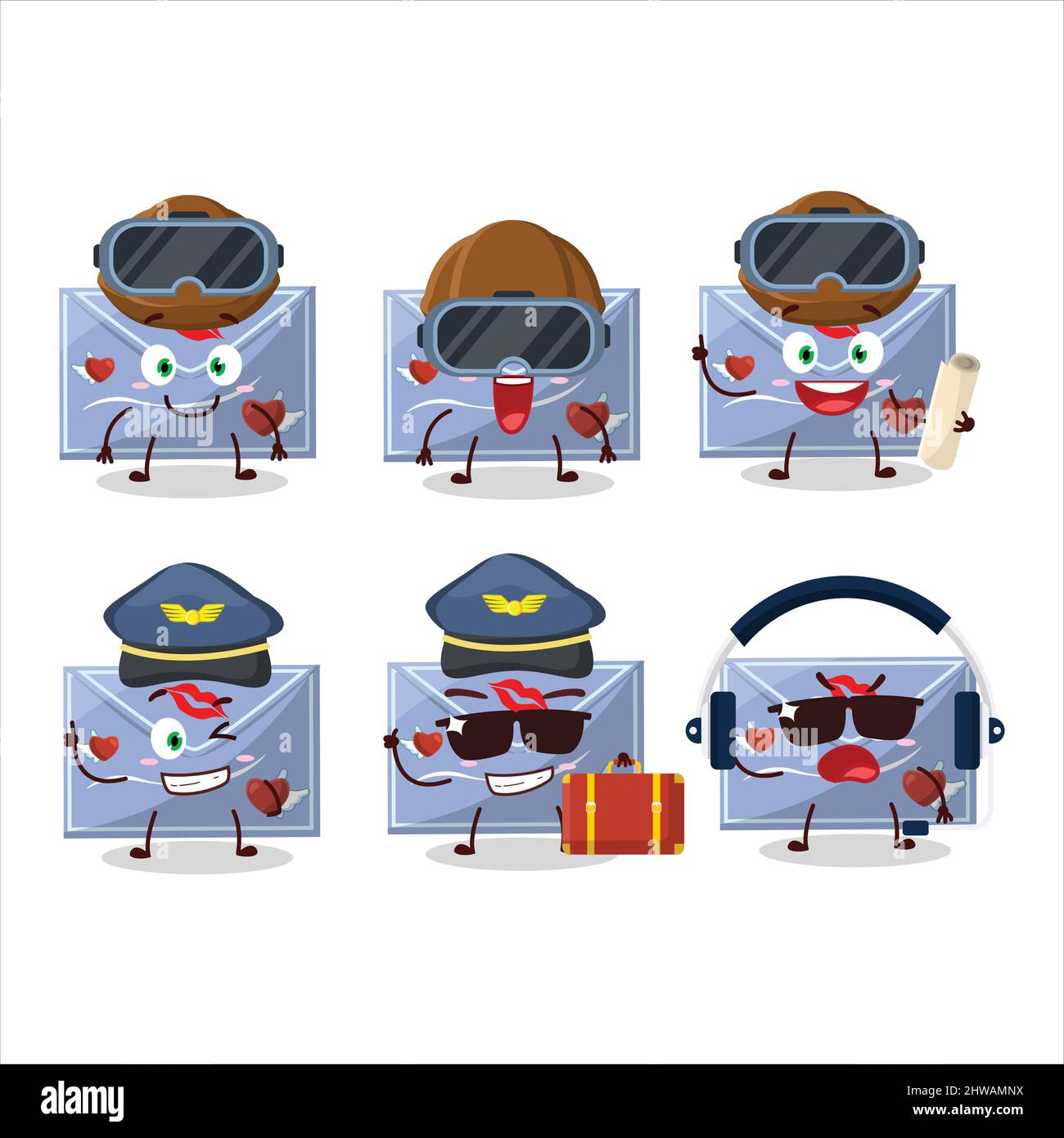 Pilot cartoon mascot blue love envelope with glasses. Vector ...