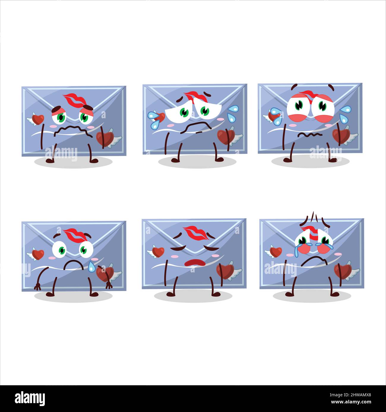 Blue love envelope cartoon character with sad expression. Vector ...