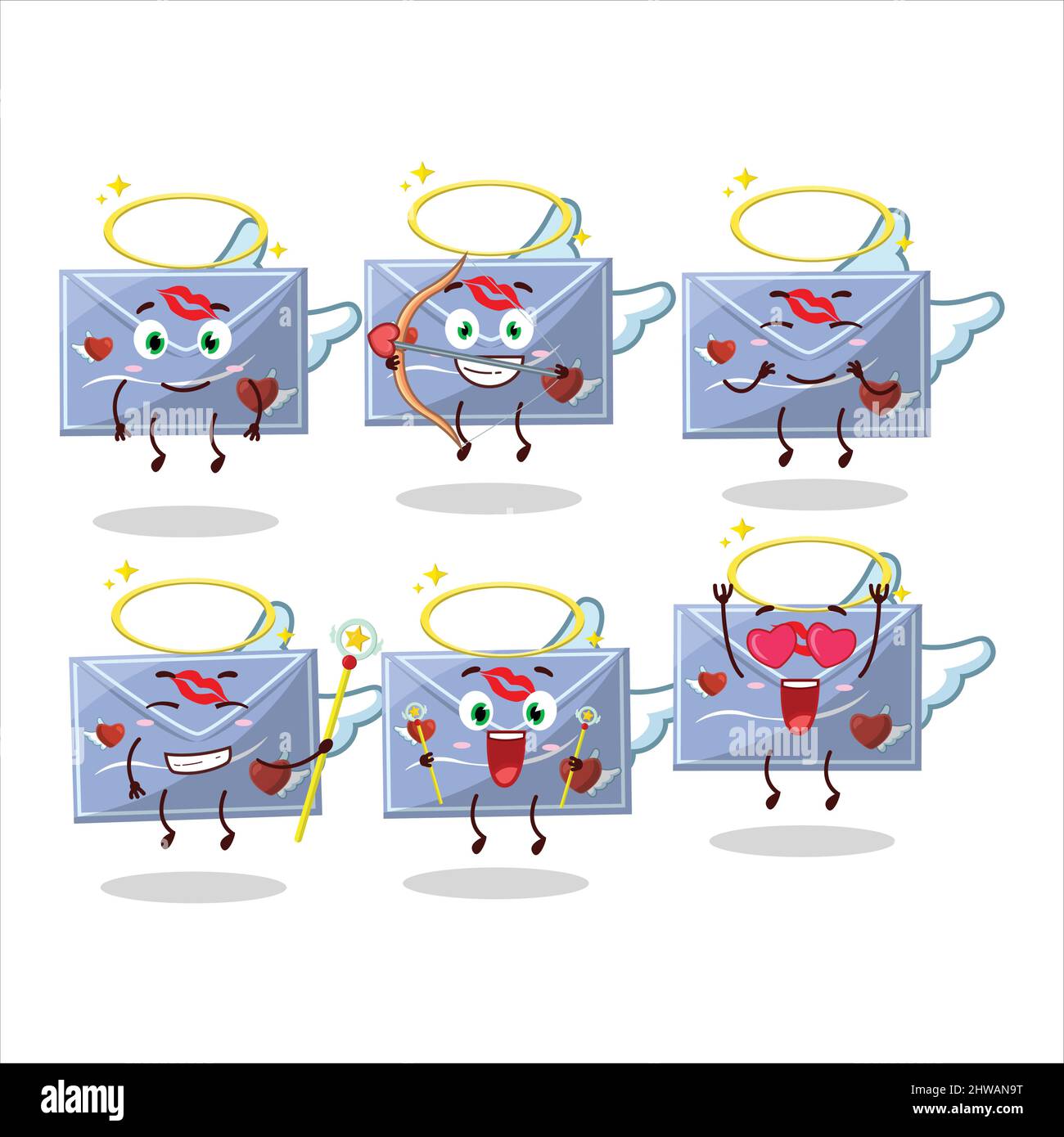 Blue love envelope cartoon designs as a cute angel character. Vector ...