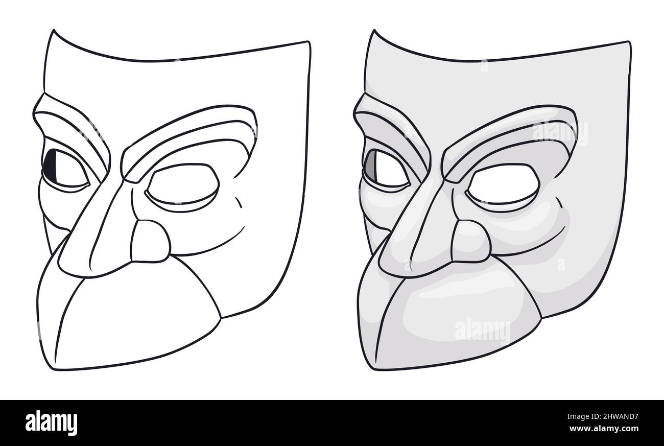 Traditional Bauta mask in outlines to coloring and colored version ...