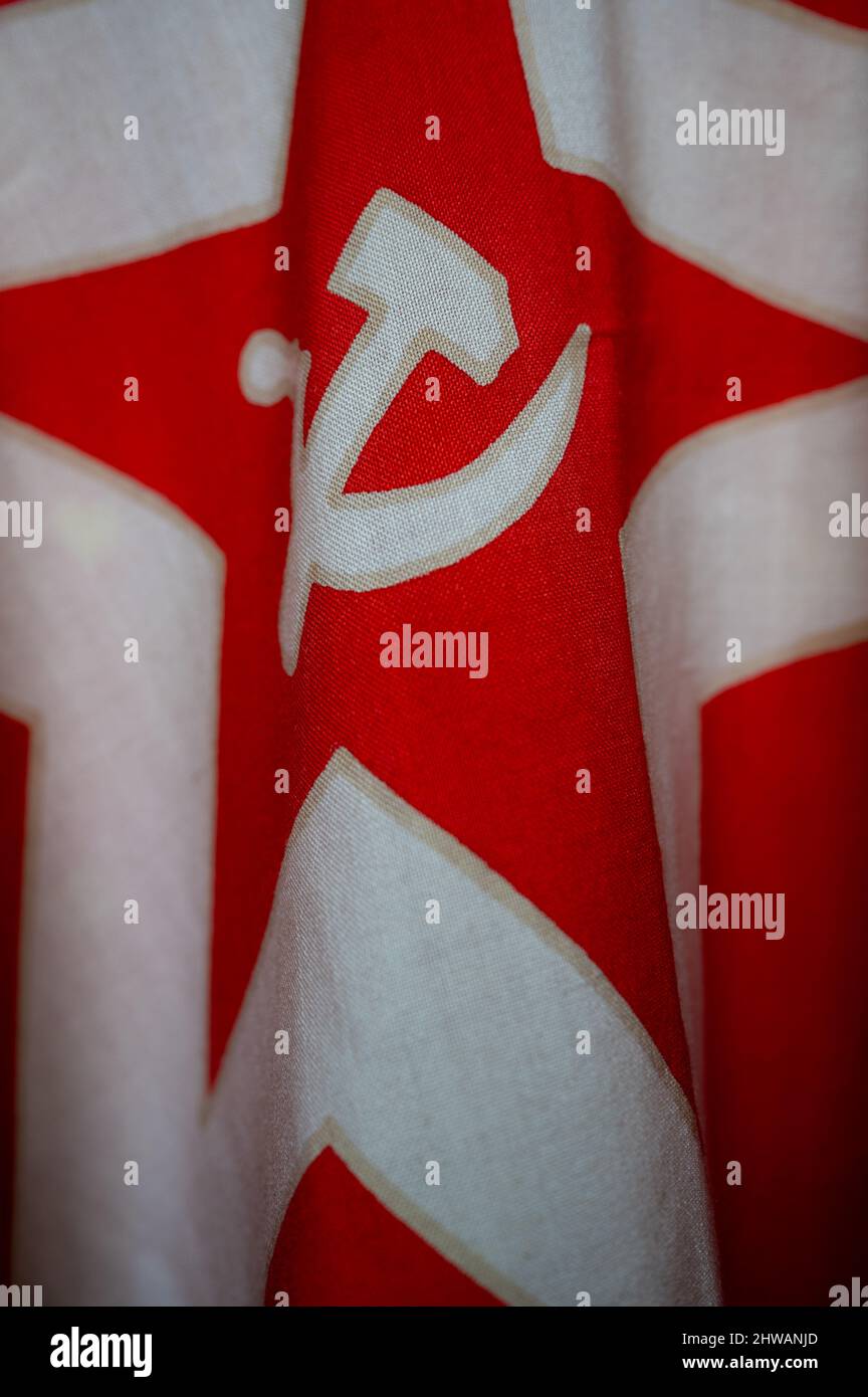 Red hammer and sickle flag, symbol for the communist movement Stock ...