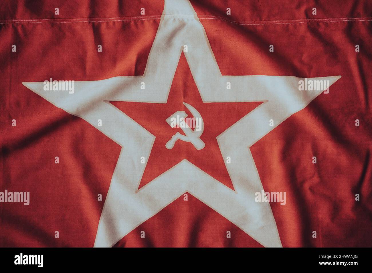 Red hammer and sickle flag, symbol for the communist movement Stock ...