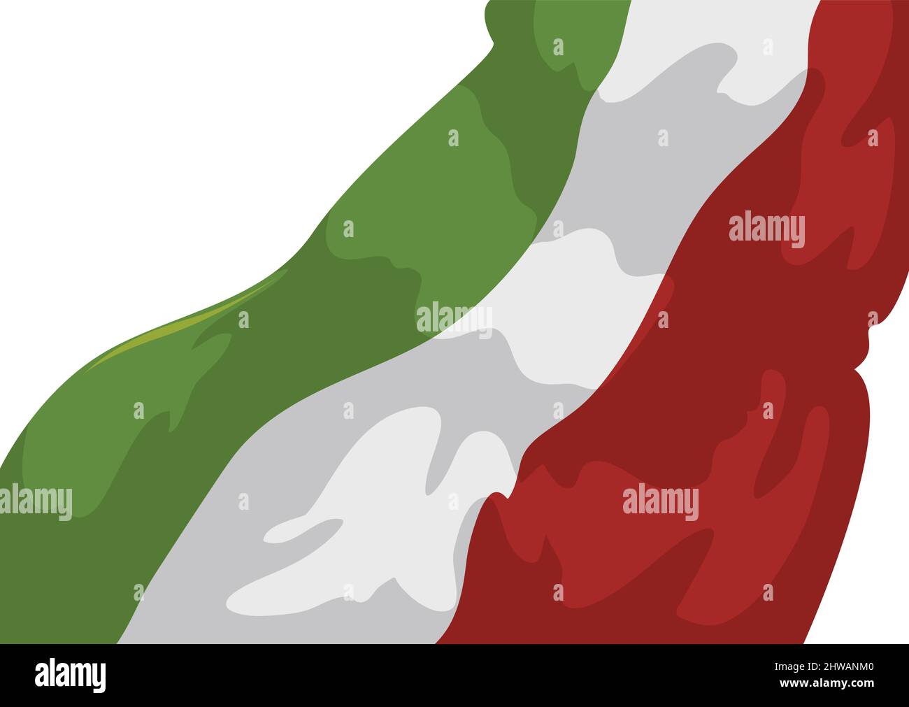 Italian flag in cartoon style waving in diagonal over white background ...