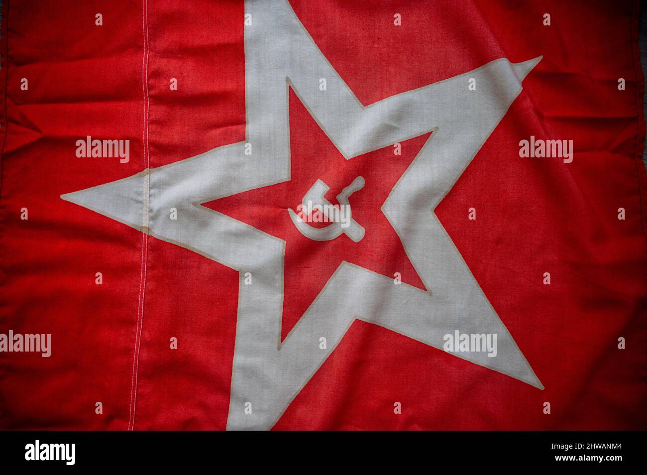 Red hammer and sickle flag, symbol for the communist movement Stock ...