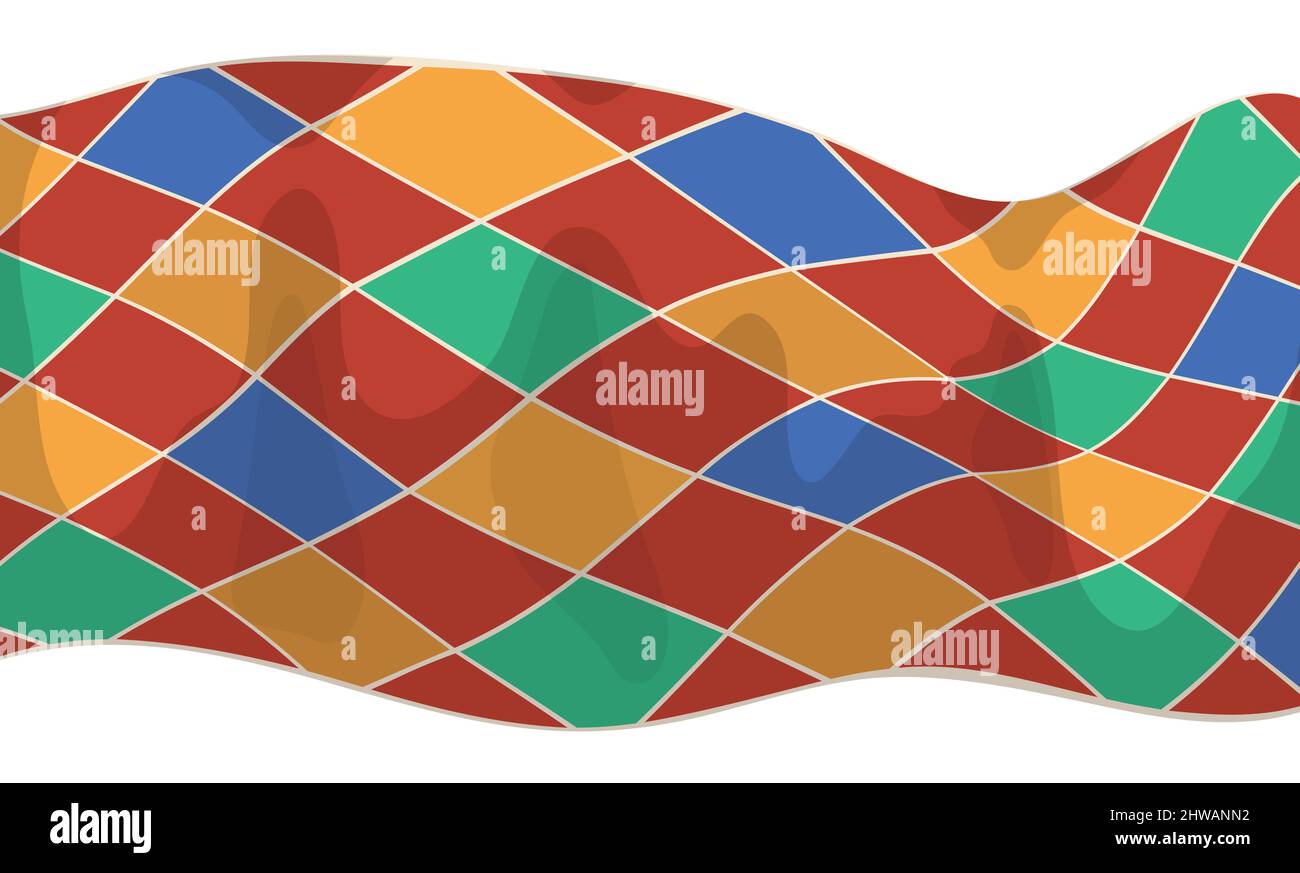 Waving fabric with colorful checkered pattern. Design in cartoon style ...