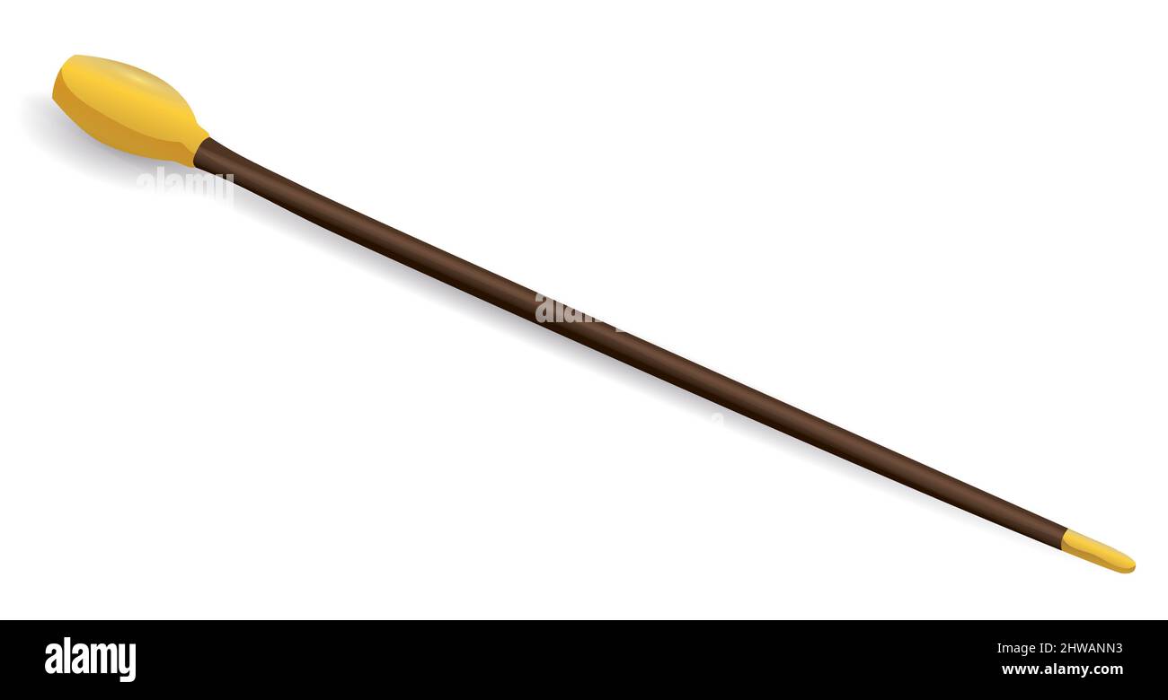 Isolated baton or rod with wooden stick and golden decorations, over ...