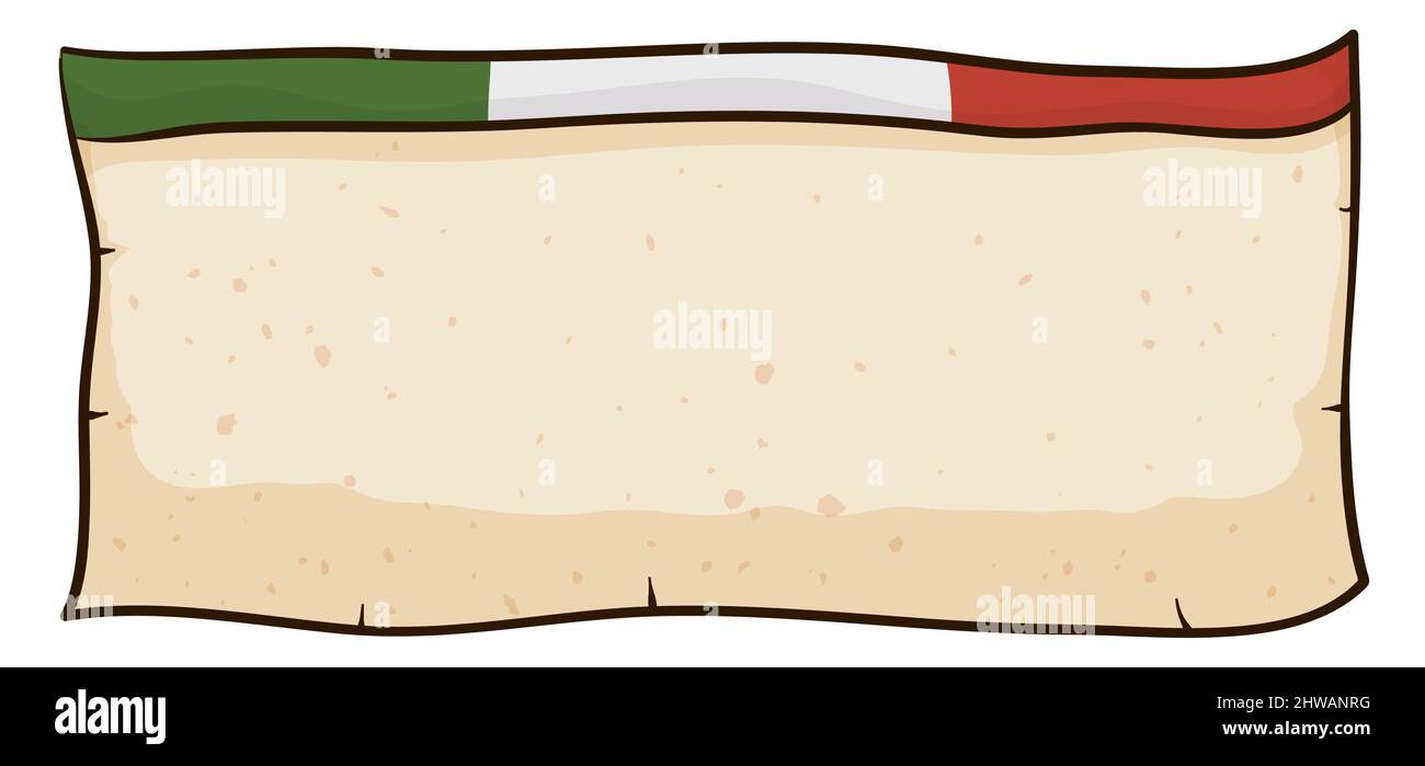 Old scroll with empty space, decorated with Italian tricolor label in ...