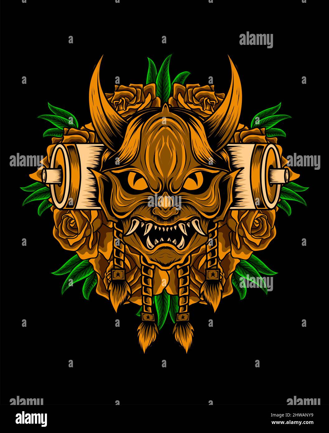 illustration vector oni mask with rose flower Stock Vector Image & Art ...