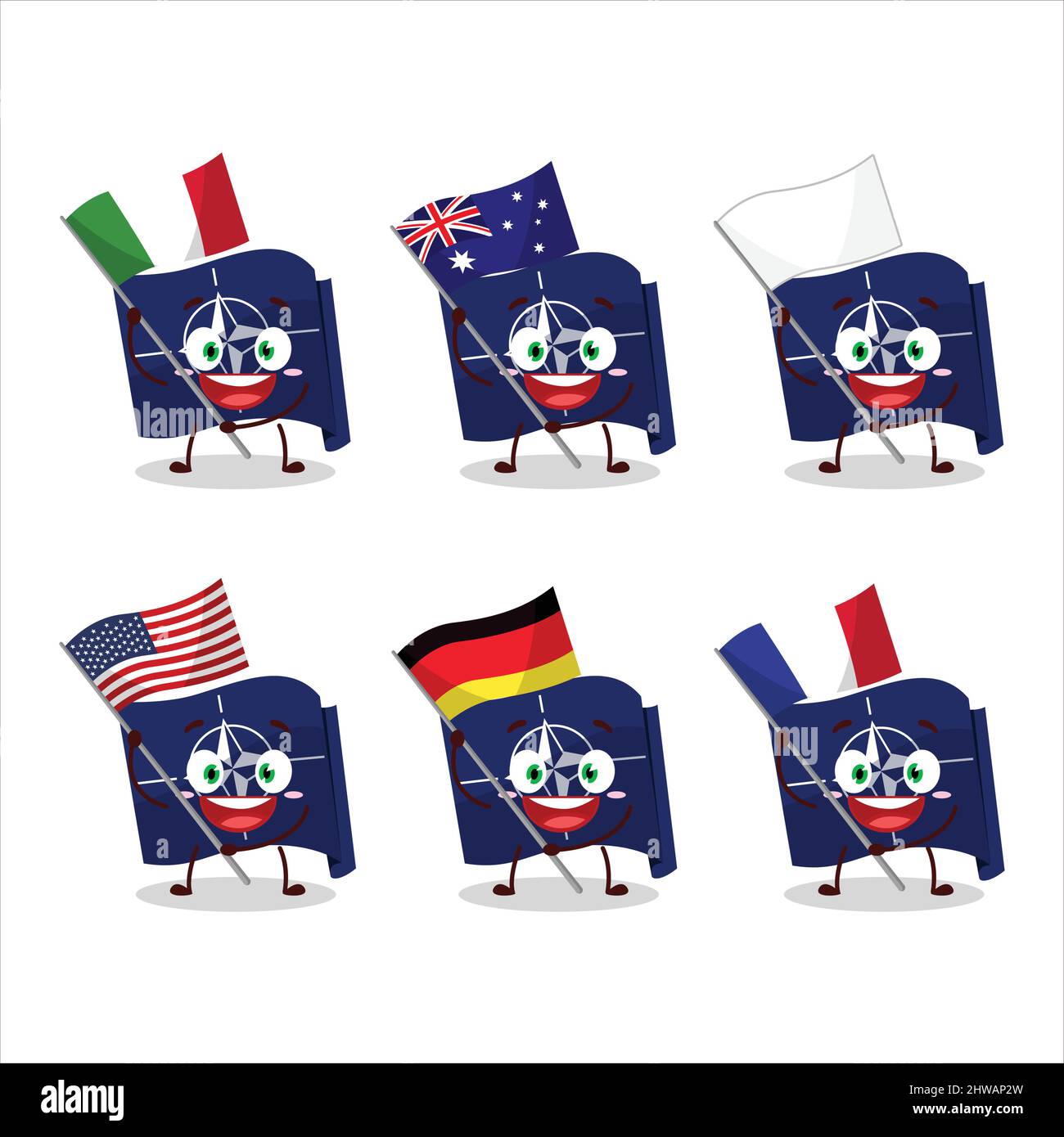 Nato flag cartoon character bring the flags of various countries ...