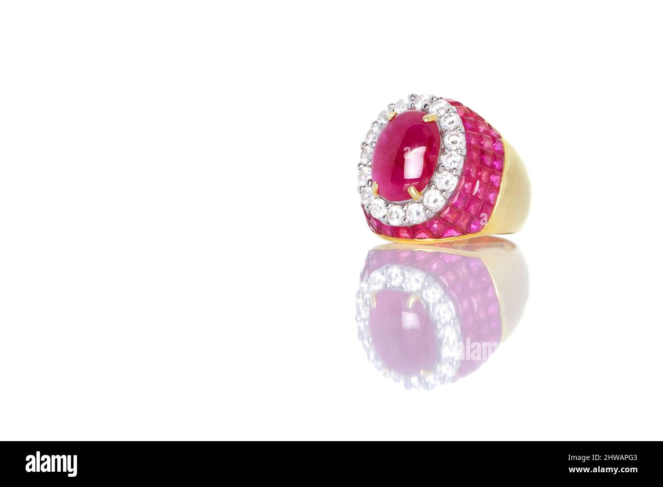 Ruby Sapphire and Diamond Jewel or gems ring on white background with ...