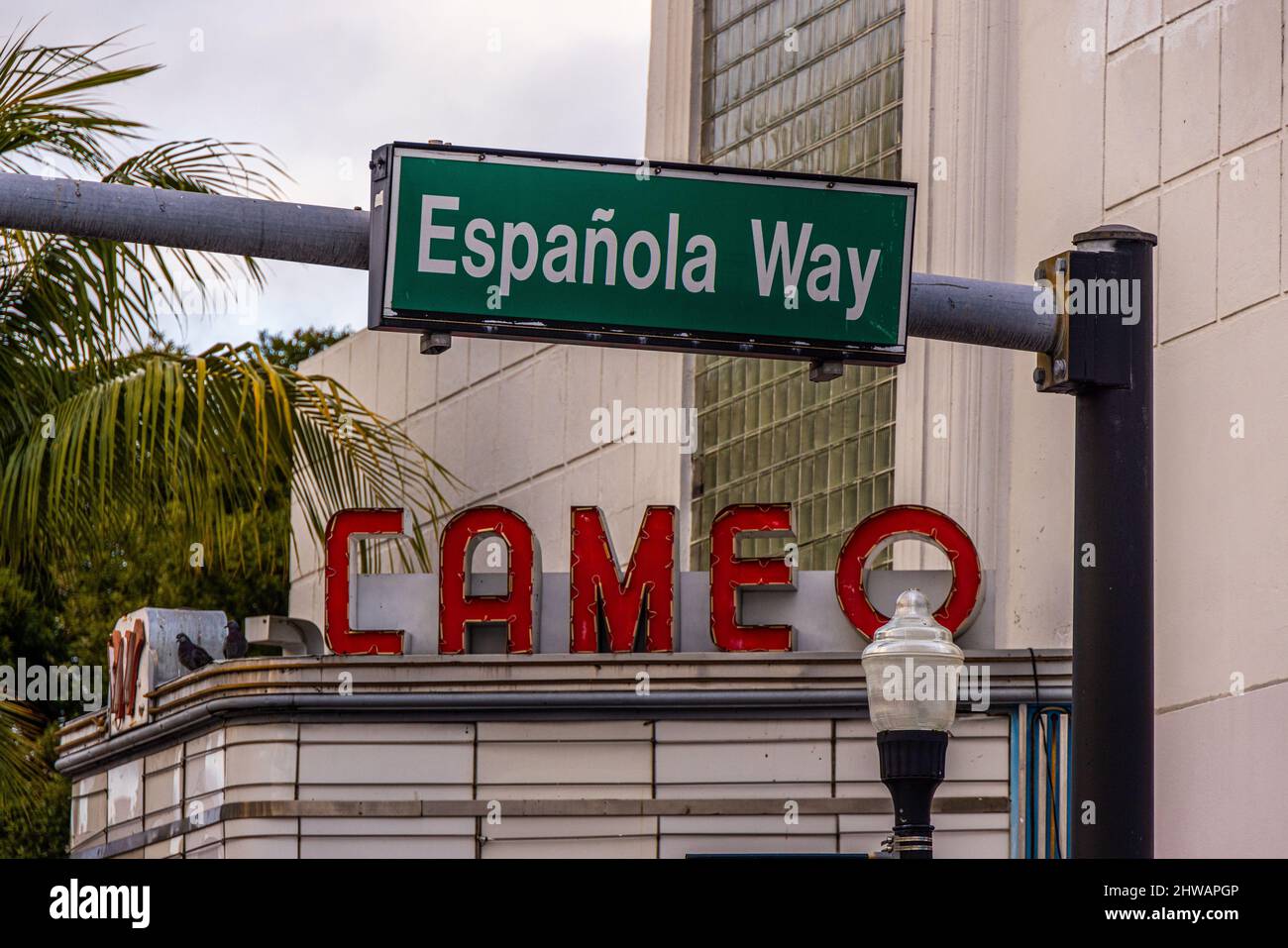 Street Sign Espanola Way in Miami Beach - MIAMI, FLORIDA - FEBRUARY 14 ...