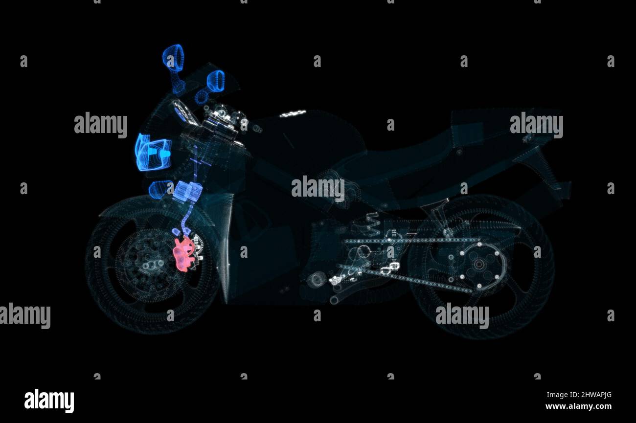 Abstract motorcycle consisting of glow points and lines. 3d ...