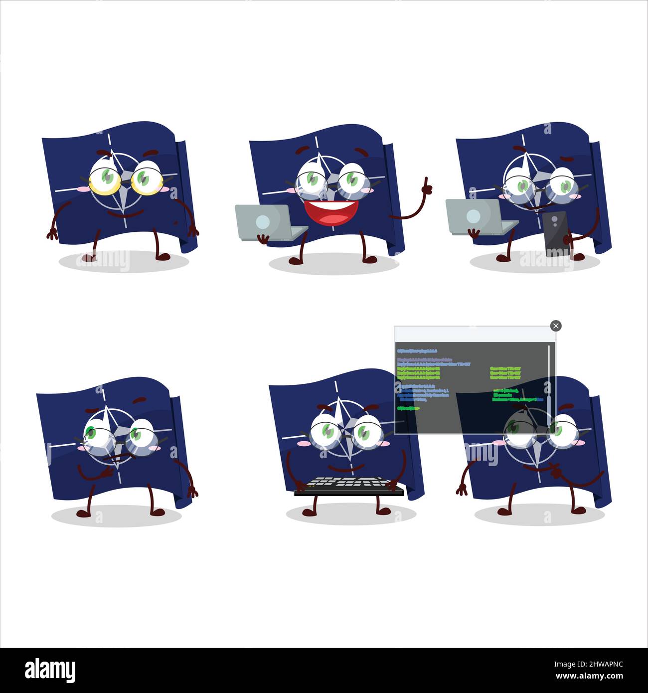 Nato flag Programmer cute cartoon character with. Vector illustration ...