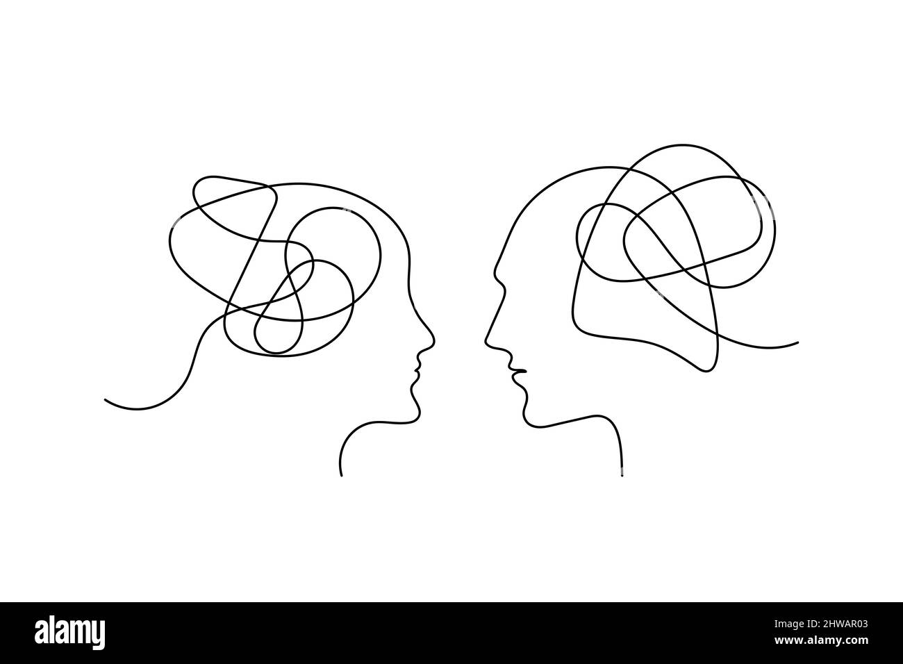 Understanding between man and woman. Two profiles, male and female ...