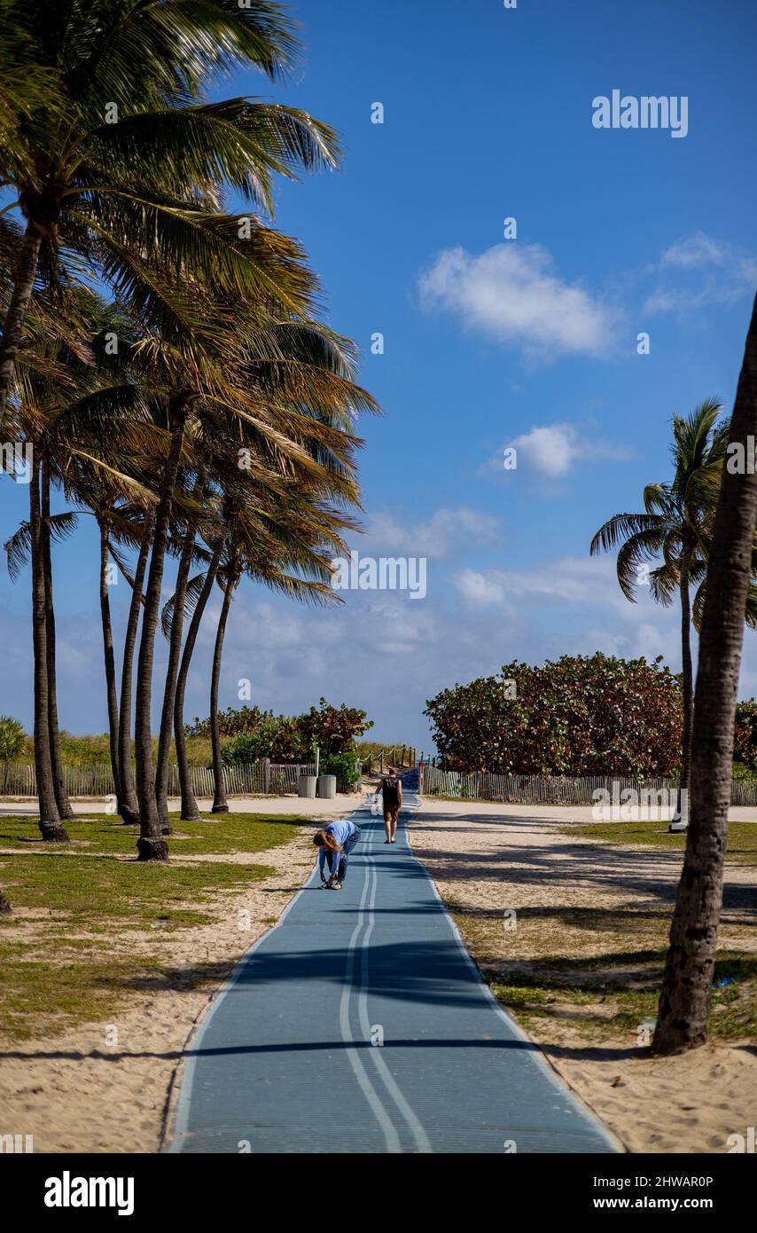 Pedestrian Path along Miami Beach - MIAMI, FLORIDA - FEBRUARY 14, 2022 ...