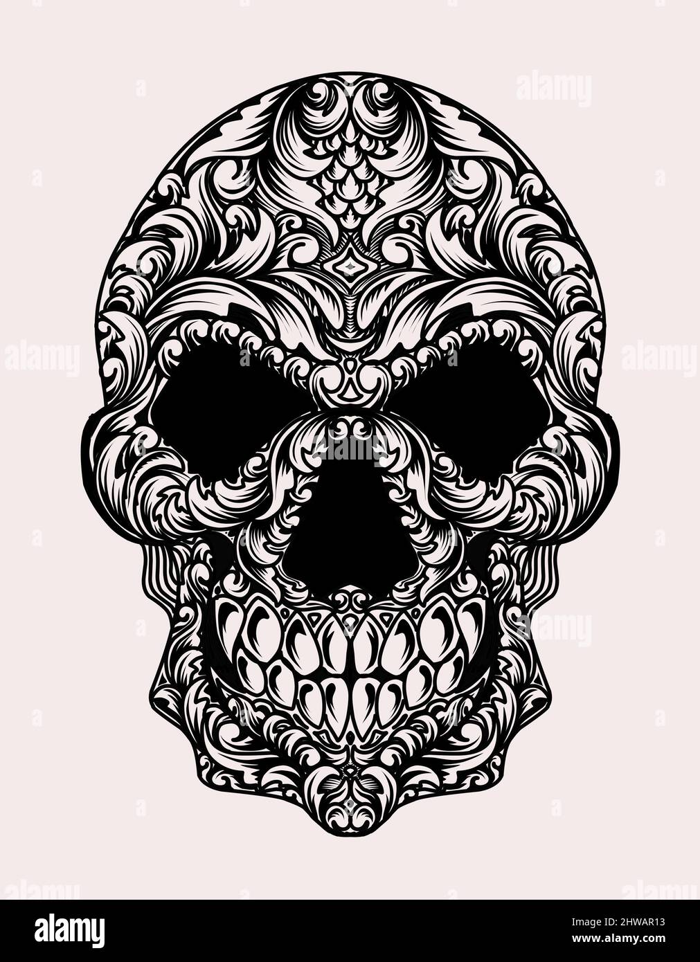 illustration vector skull head engraving ornament style Stock Vector ...