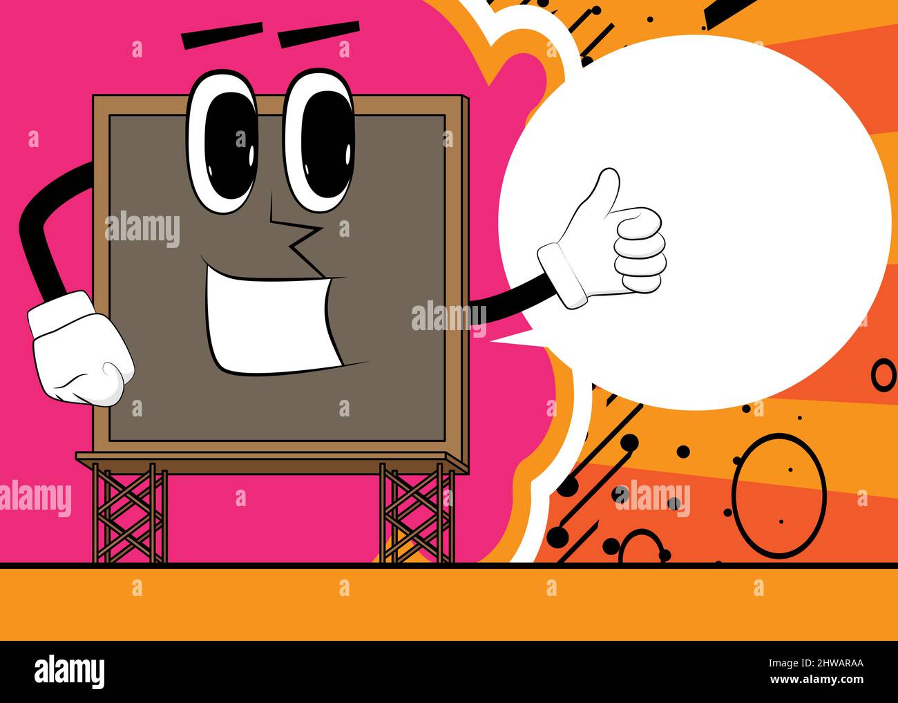 Billboard making thumbs up sign. Cute cartoon advertisement sign ...