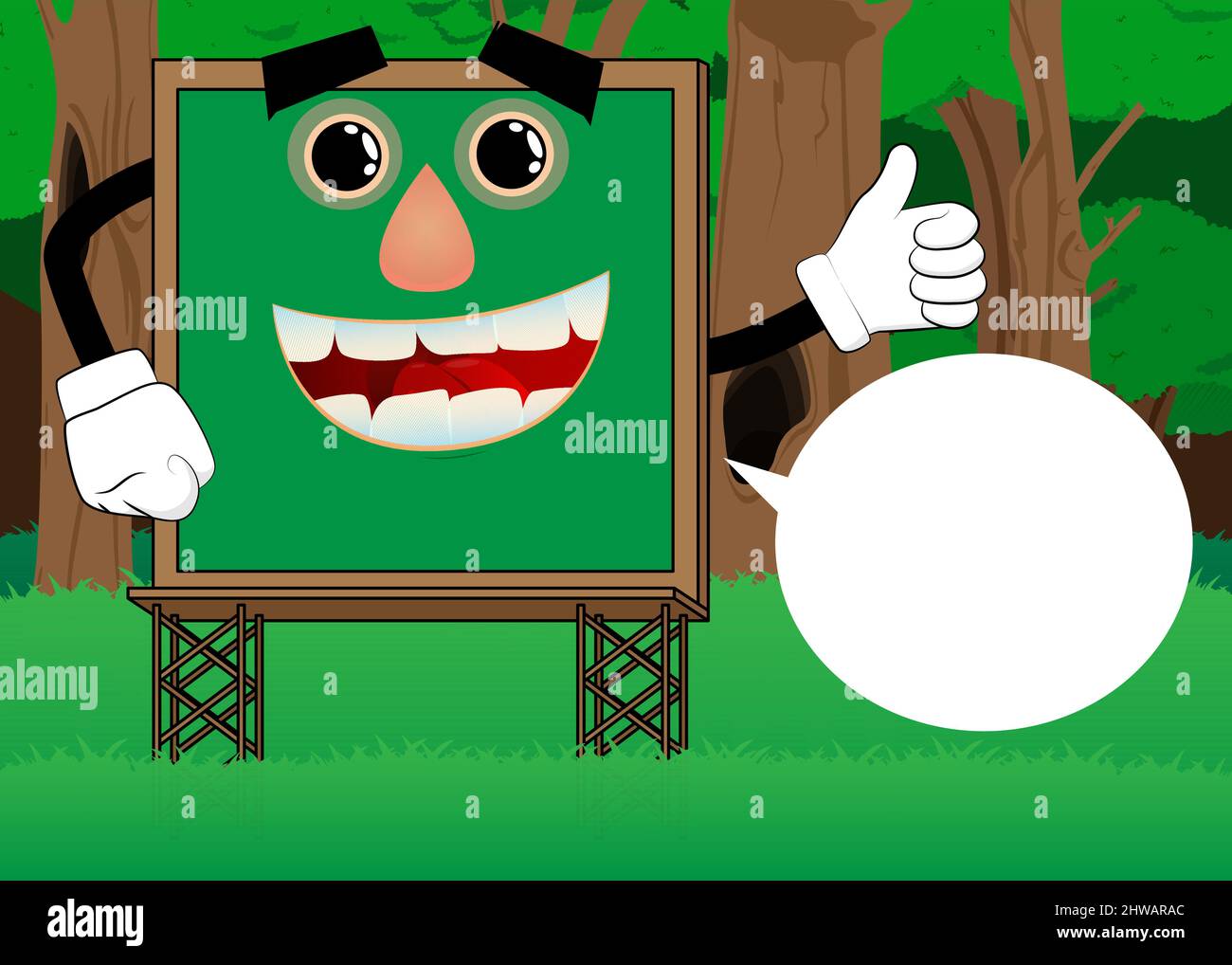 Billboard making thumbs up sign. Cute cartoon advertisement sign ...