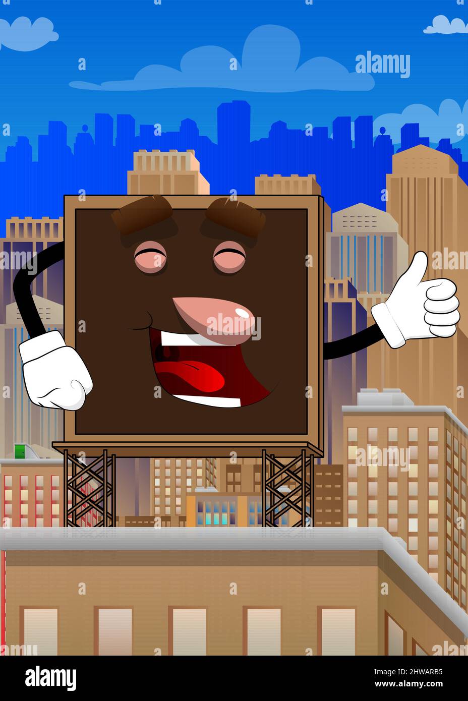 Billboard making thumbs up sign. Cute cartoon advertisement sign ...