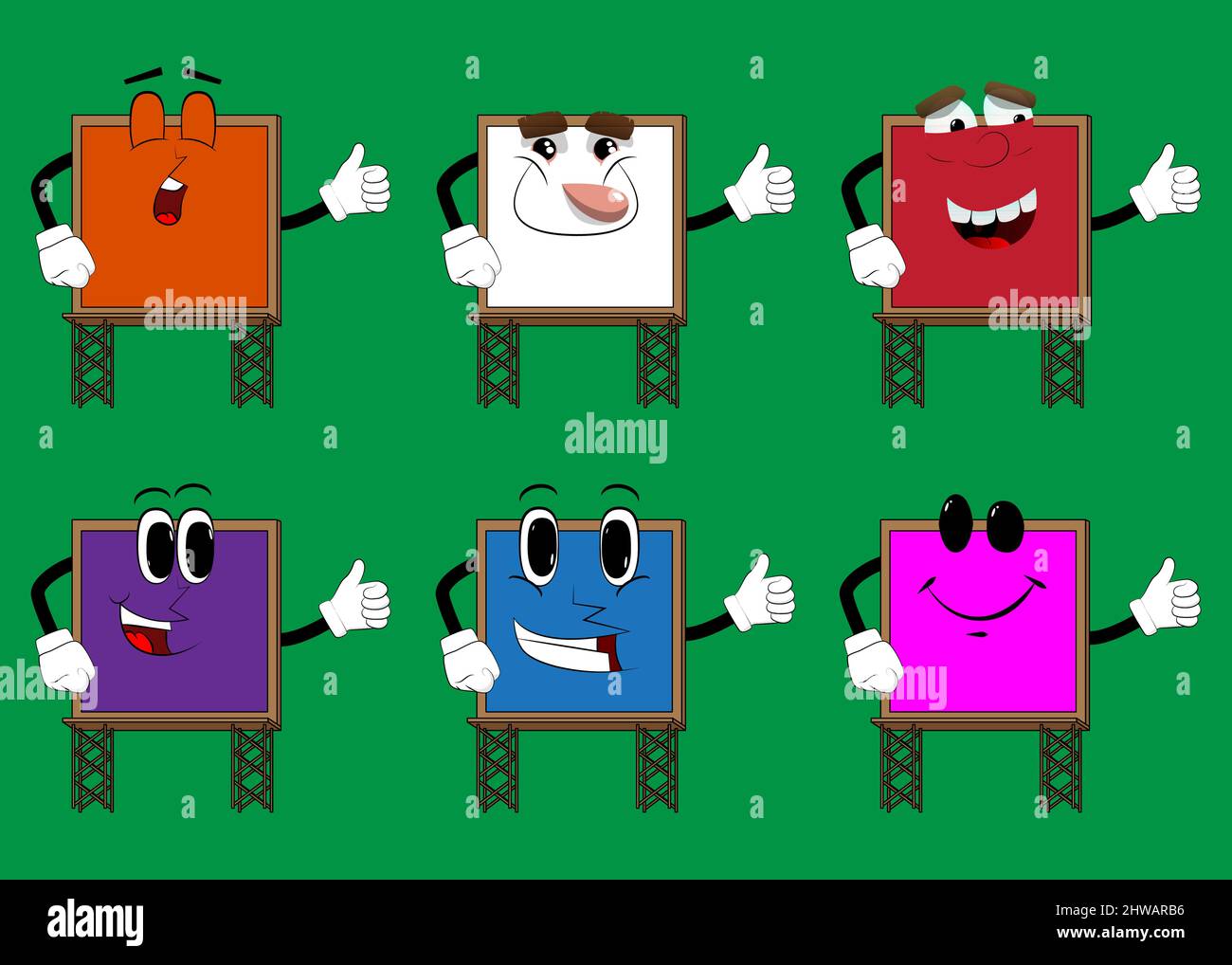 Billboard making thumbs up sign. Cute cartoon advertisement sign ...