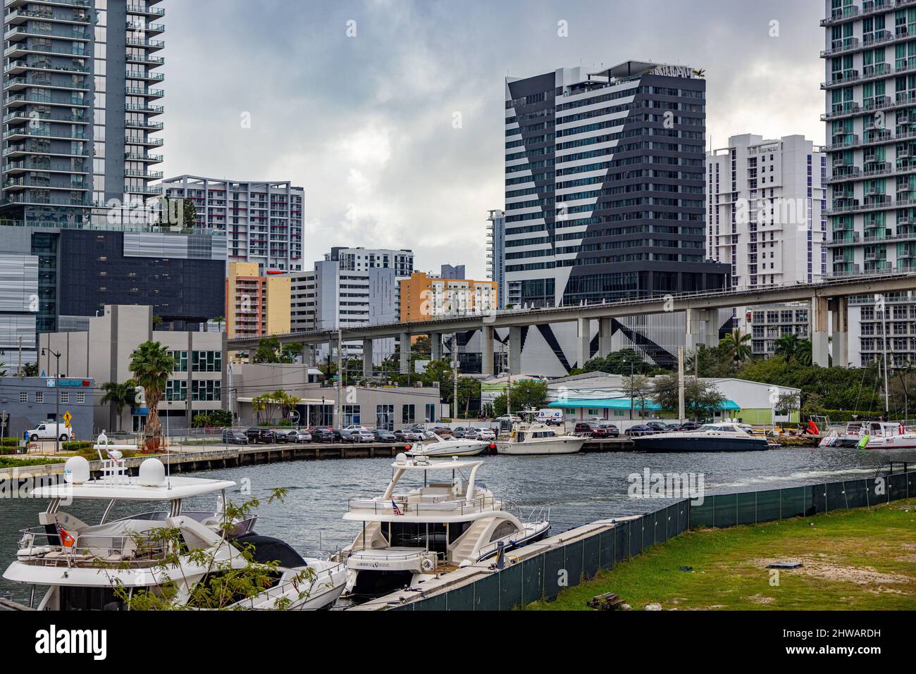 Aerial night view miami river hi-res stock photography and images - Alamy